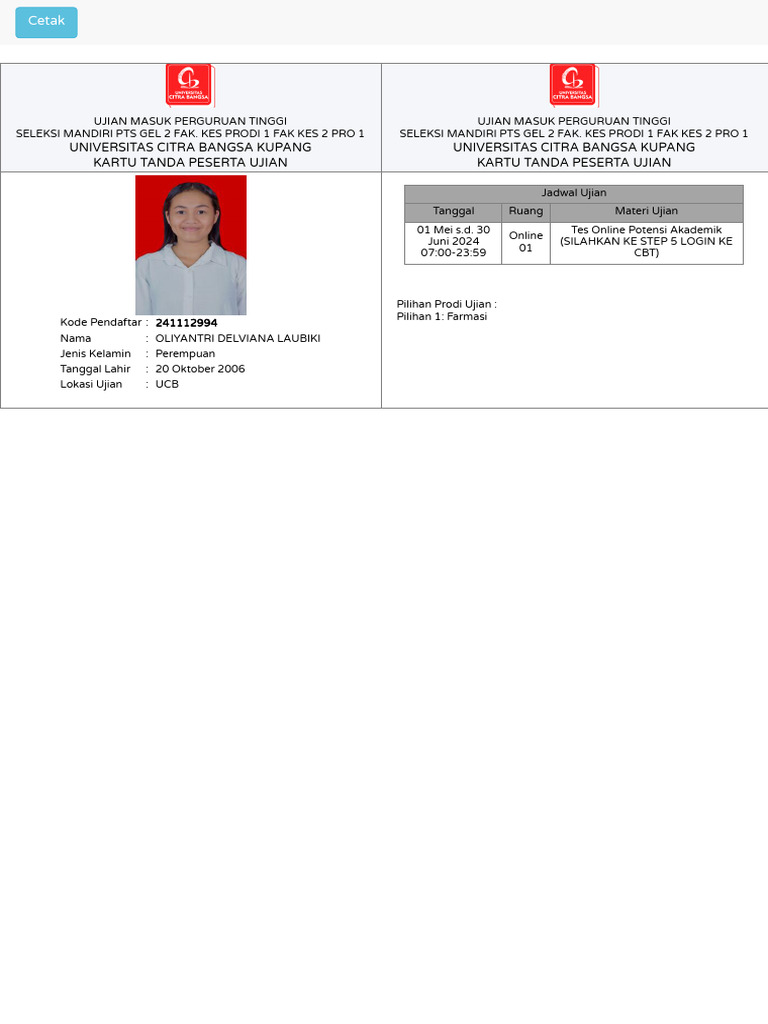 Kartu Ujian UCV 2 | PDF
