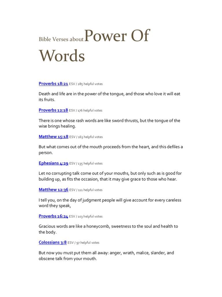 Bible Verses About Power of Words | PDF | Sin | Hebrew Bible