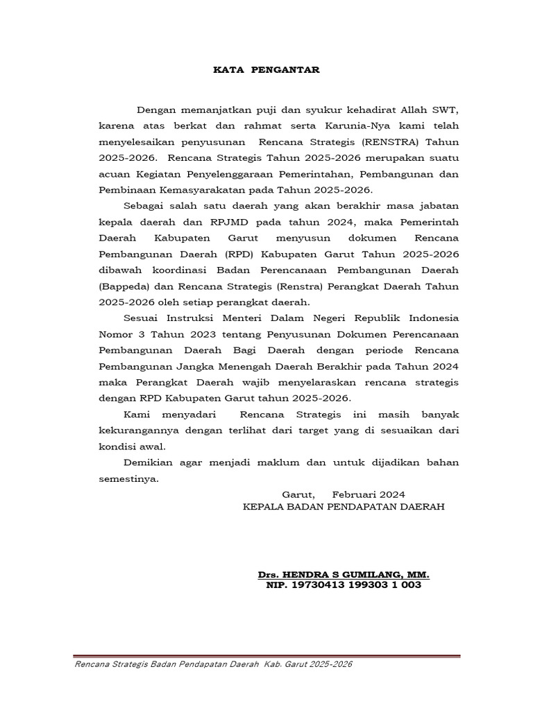 Draft Renstra Bapenda 2025-2026 - Ranhir 22022024 | PDF
