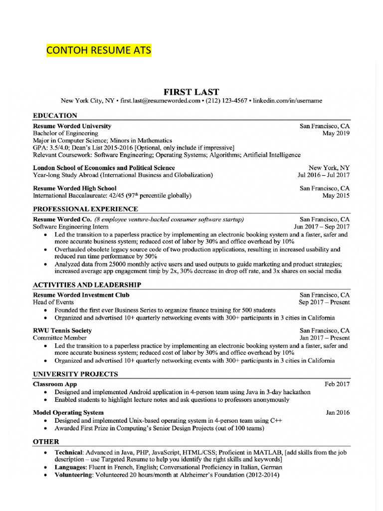 Contoh 4 Resume ATS | PDF