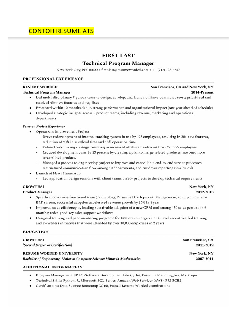 Contoh 2 Resume ATS | PDF