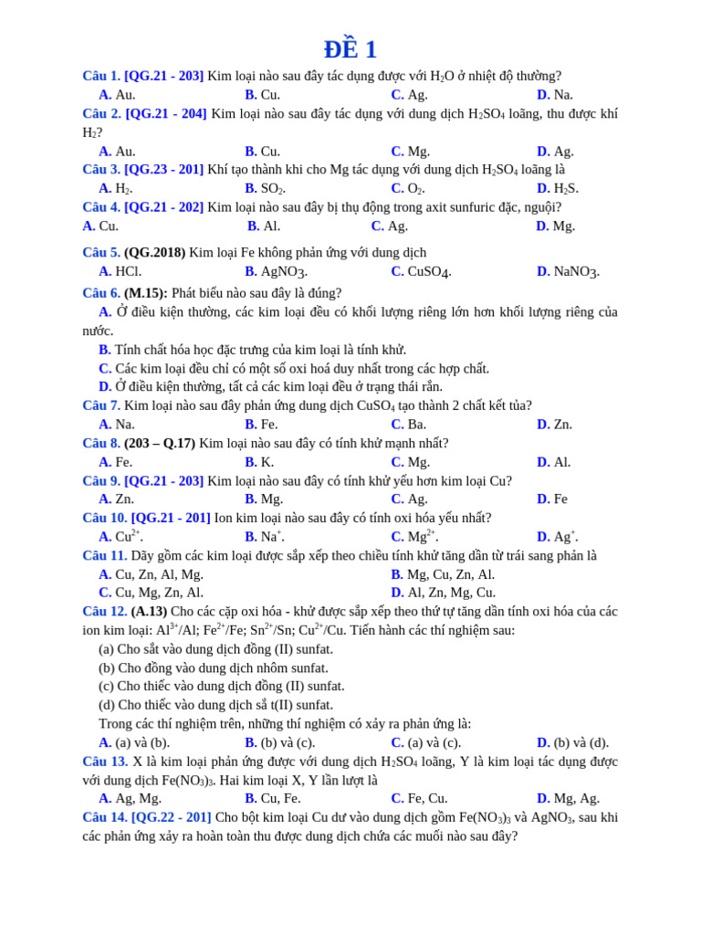 Hóa 12-GK2 - Đề 1-đ | PDF