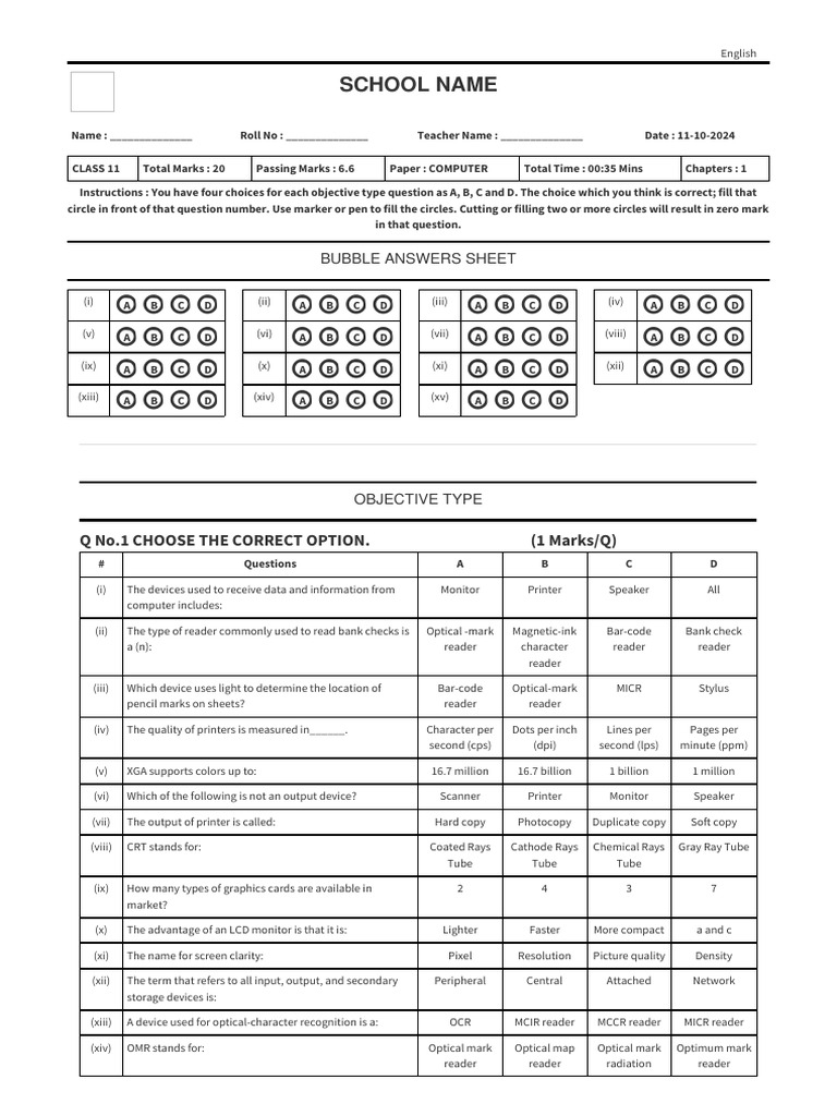 EasyAutoPaper - CLASS 11 - COMPUTER - Chapter 83 | PDF | Computer Monitor | Printer (Computing)