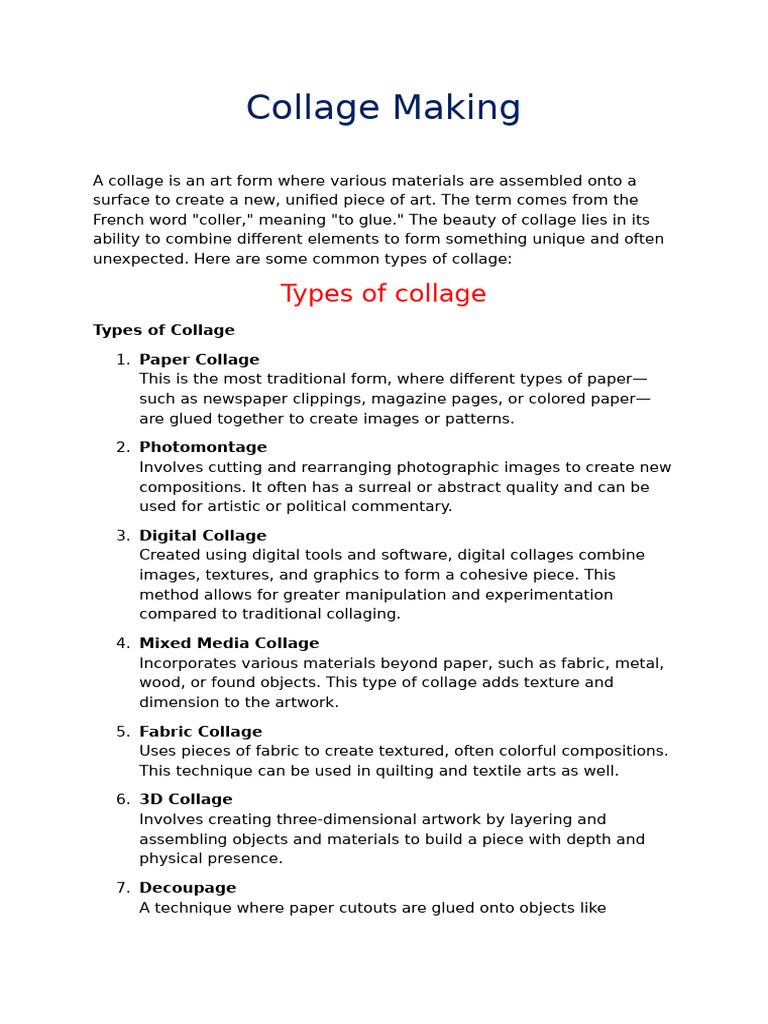 Collage Making | PDF | Collage | The Arts
