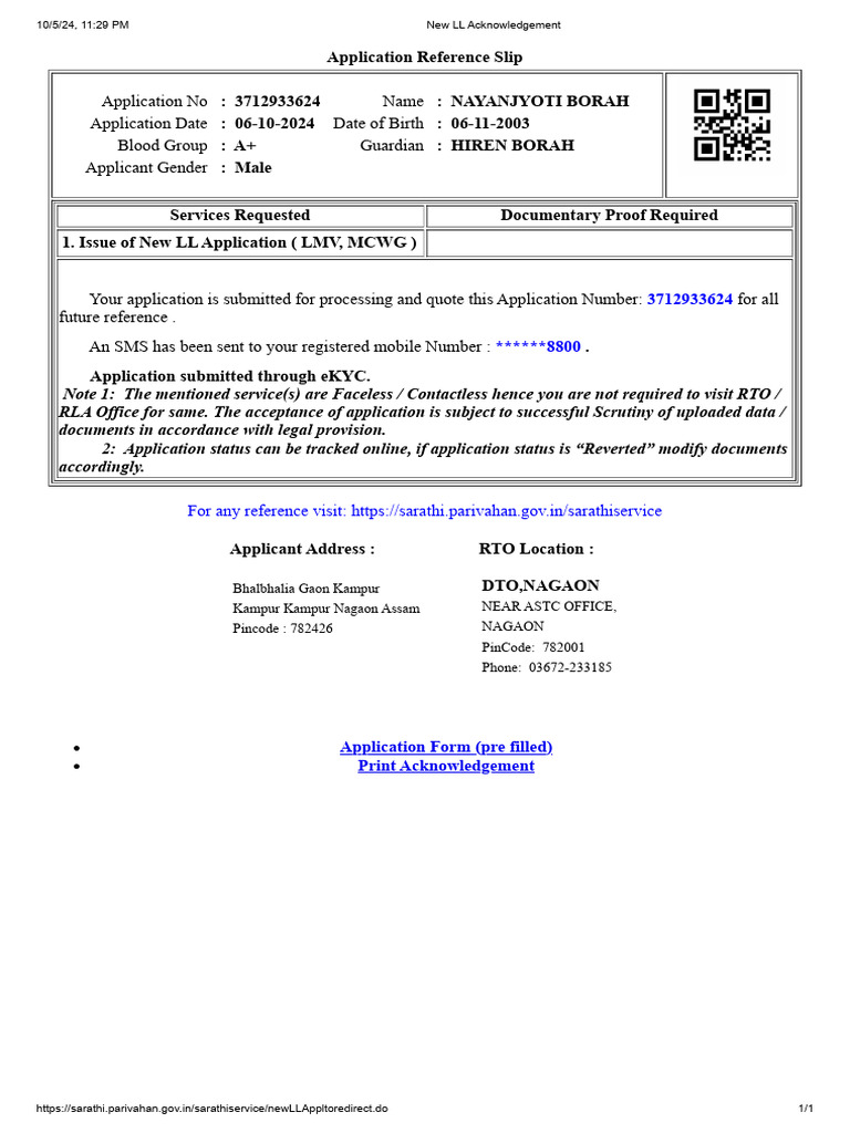 New LL Acknowledgement | PDF