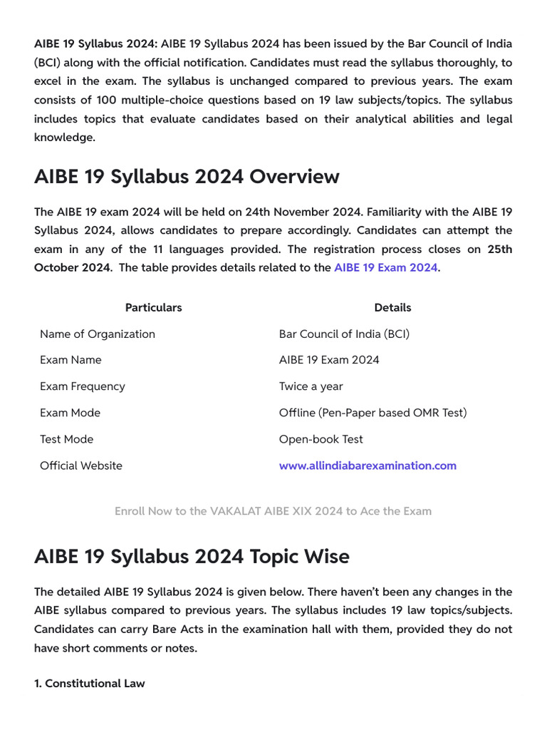 AIBE 19 Syllabus 2024, Topic Wise Syllabus | PDF | Tort | Taxes