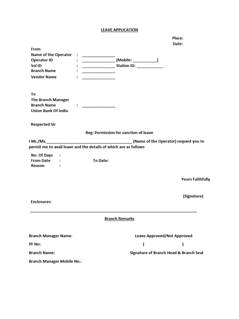 Operator Leave Request Form | PDF