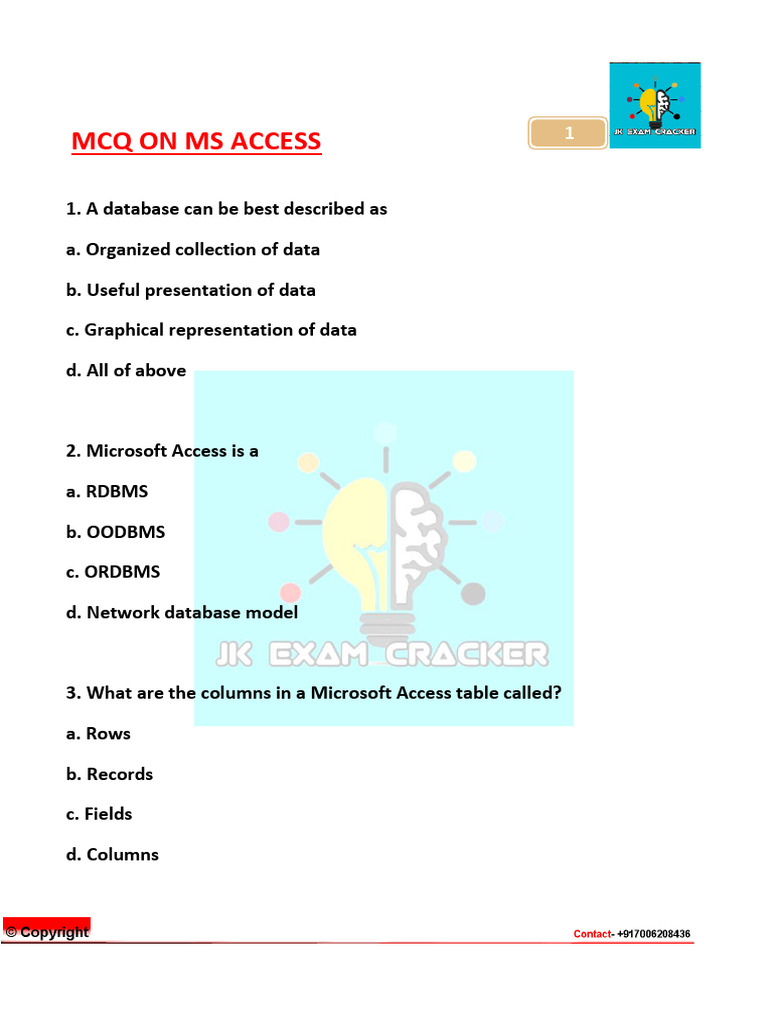 MCQ ACCESS | PDF | Microsoft Access | Databases
