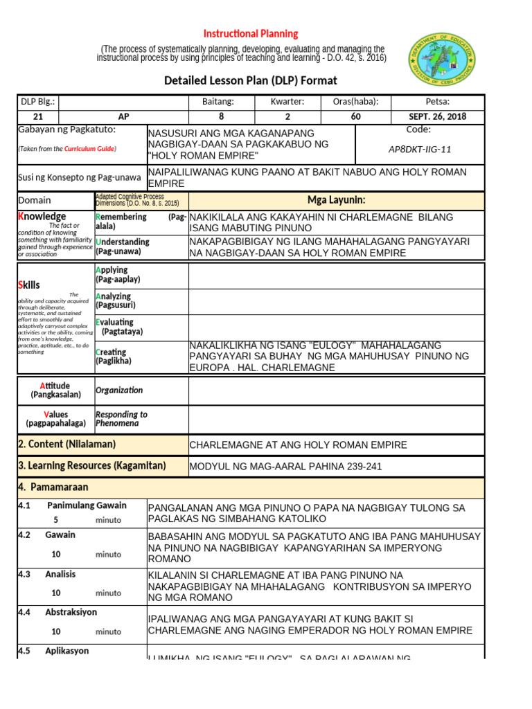 Detailed Lesson Plan (DLP) Format | PDF