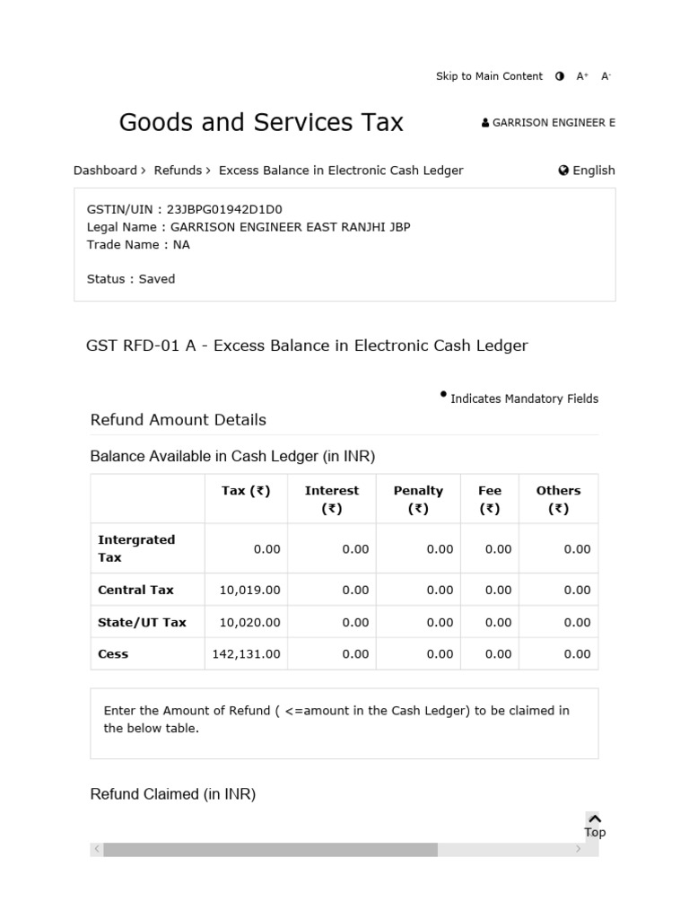 GST Refund Application for Excess Balance | PDF | Money | Taxes