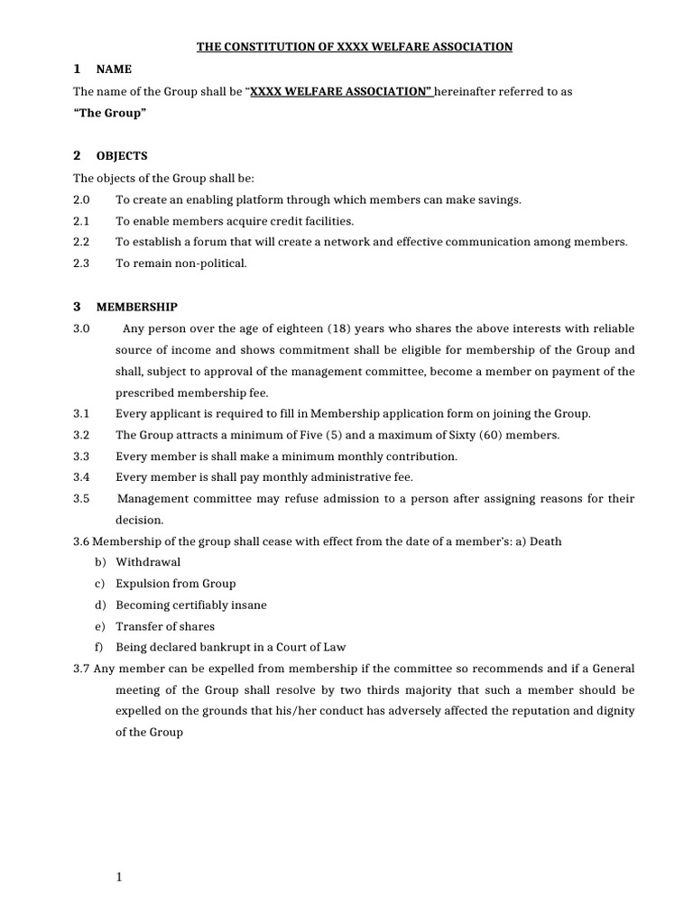Welfare For Savings Credit Constitution Template | PDF | Committee ...