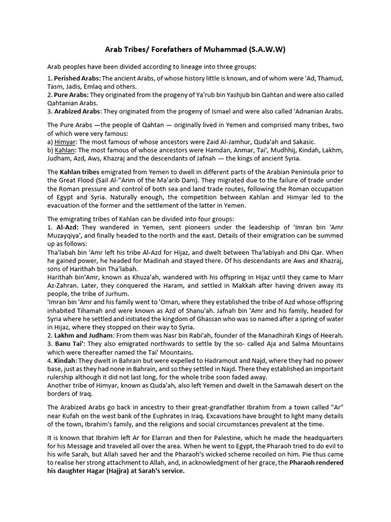 Arab Lineage: Qahtan and Adnan Tribes | PDF | Tribe | Arabs