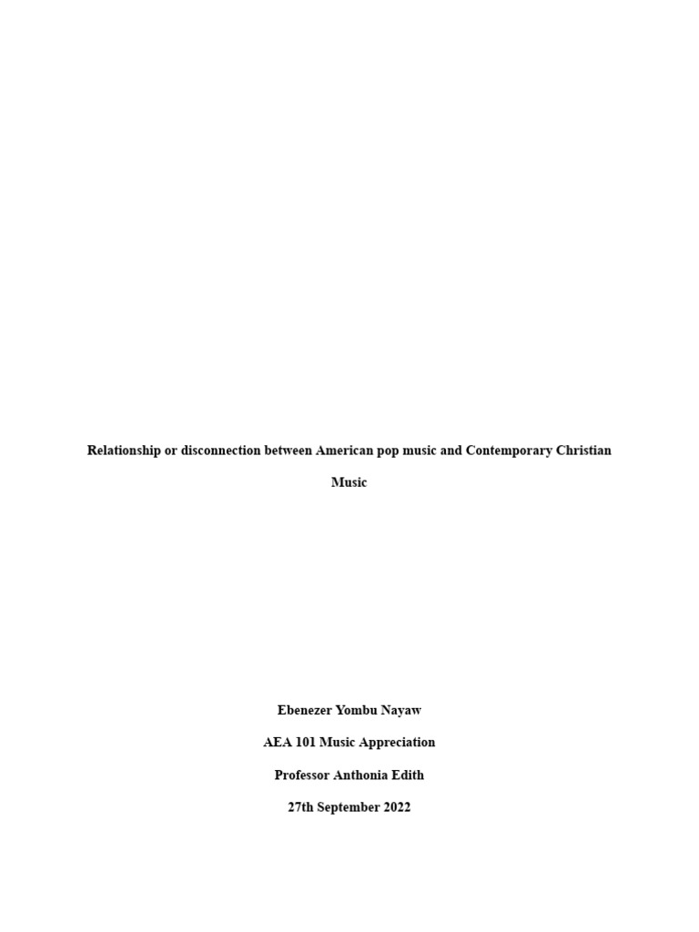 Relationship or Disconnection Between American Pop Music and ...