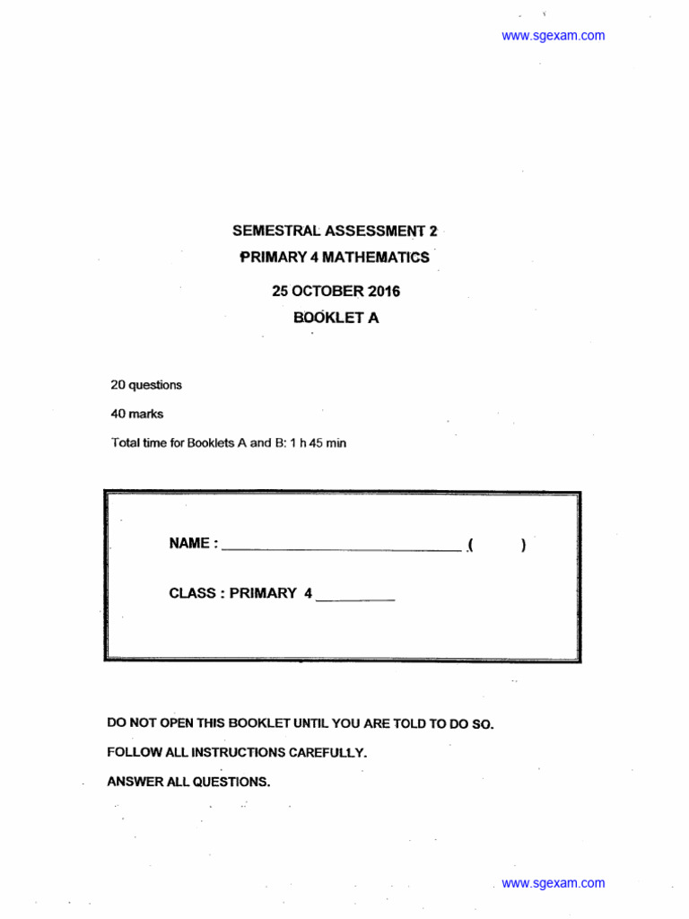 2016 P4 Maths SA2 Maris Stella High | PDF