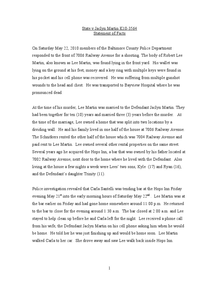 Jaclyn Martin - Statement of Facts - 1 | PDF | Automated Teller Machine ...