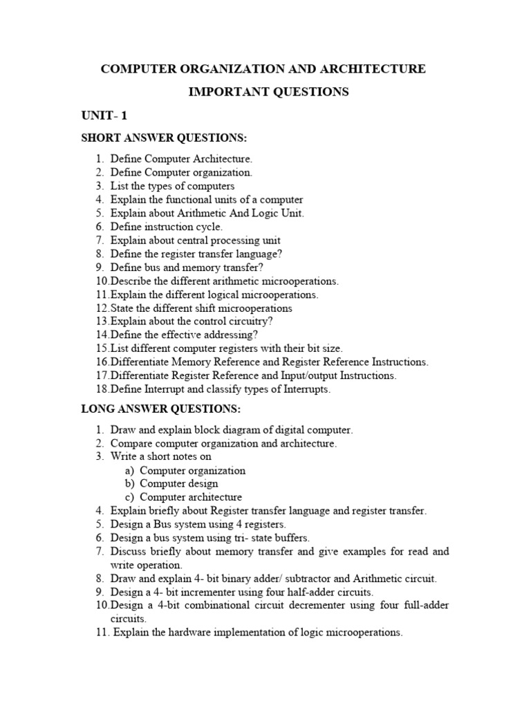 Coa Important Questions | PDF | Computer Data Storage | Cpu Cache