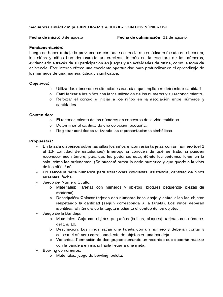 Secuencia Didáctica: Números en Juego | PDF | Juegos y actividades