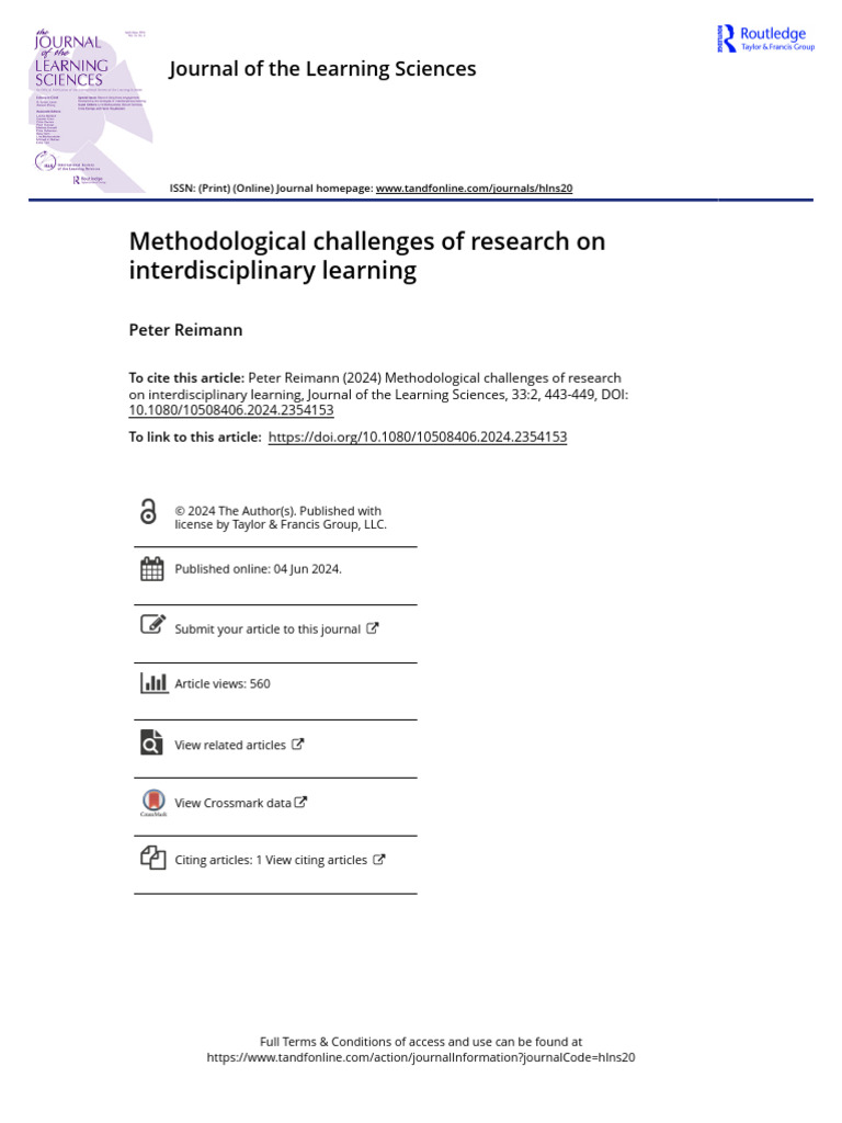 Methodological Challenges of Research On Interdisciplinary Learning ...