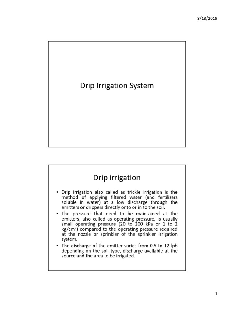 Drip Irrigation System Overview | PDF | Filtration | Irrigation