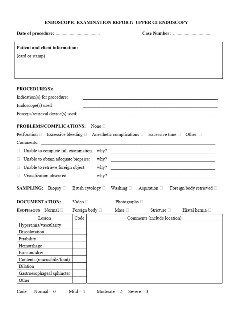 Upper GI Endoscopy Examination Report | PDF | Stomach | Endoscopy