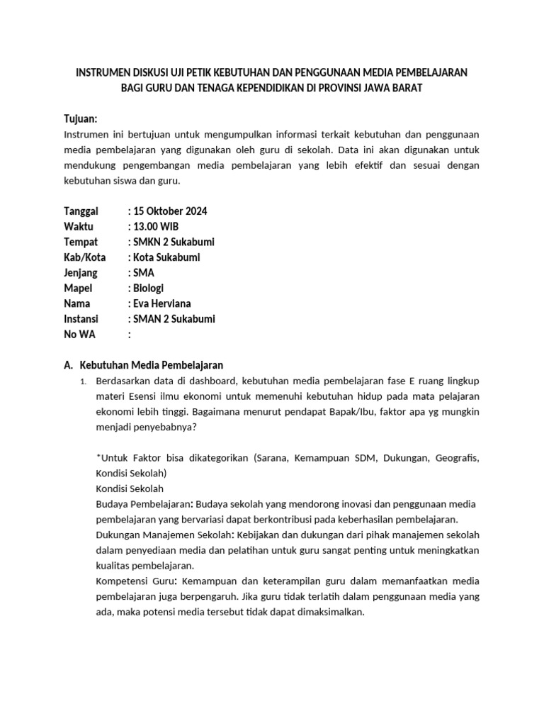 Instrumen - Deep Survey-Eva Herviana-Sman 2 Sukabumi | PDF | Karier ...