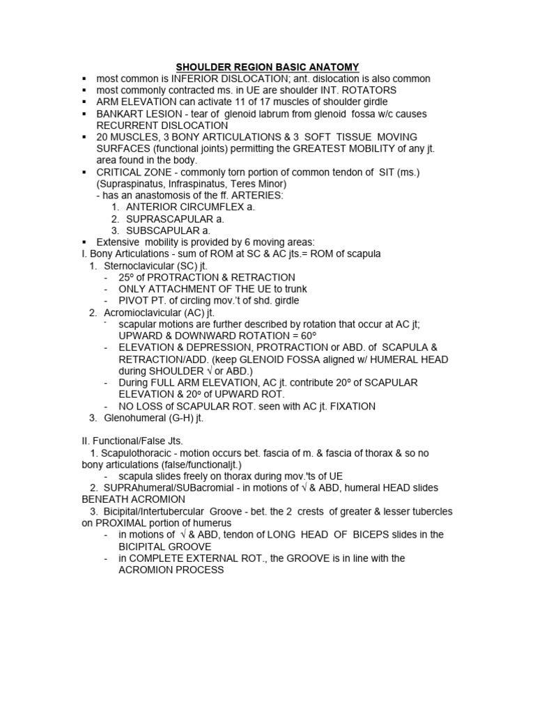 Reviewer_Basic Anatomy of Shoulder Region | PDF