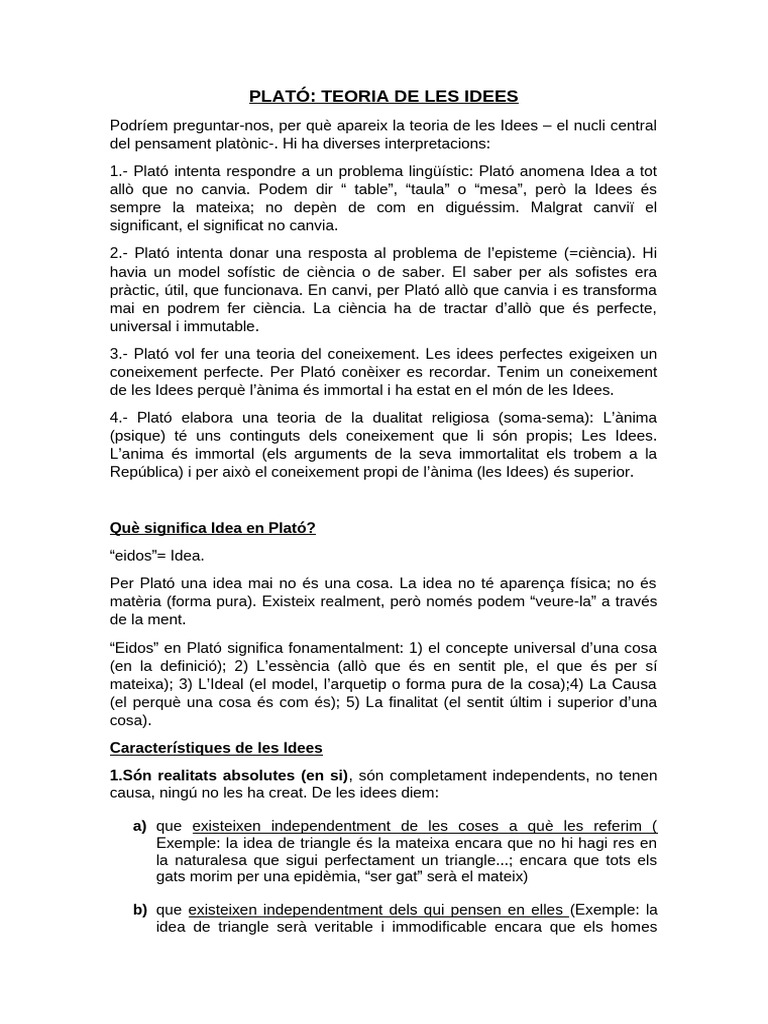 PLATÓ (Teoria Idees)1 | PDF