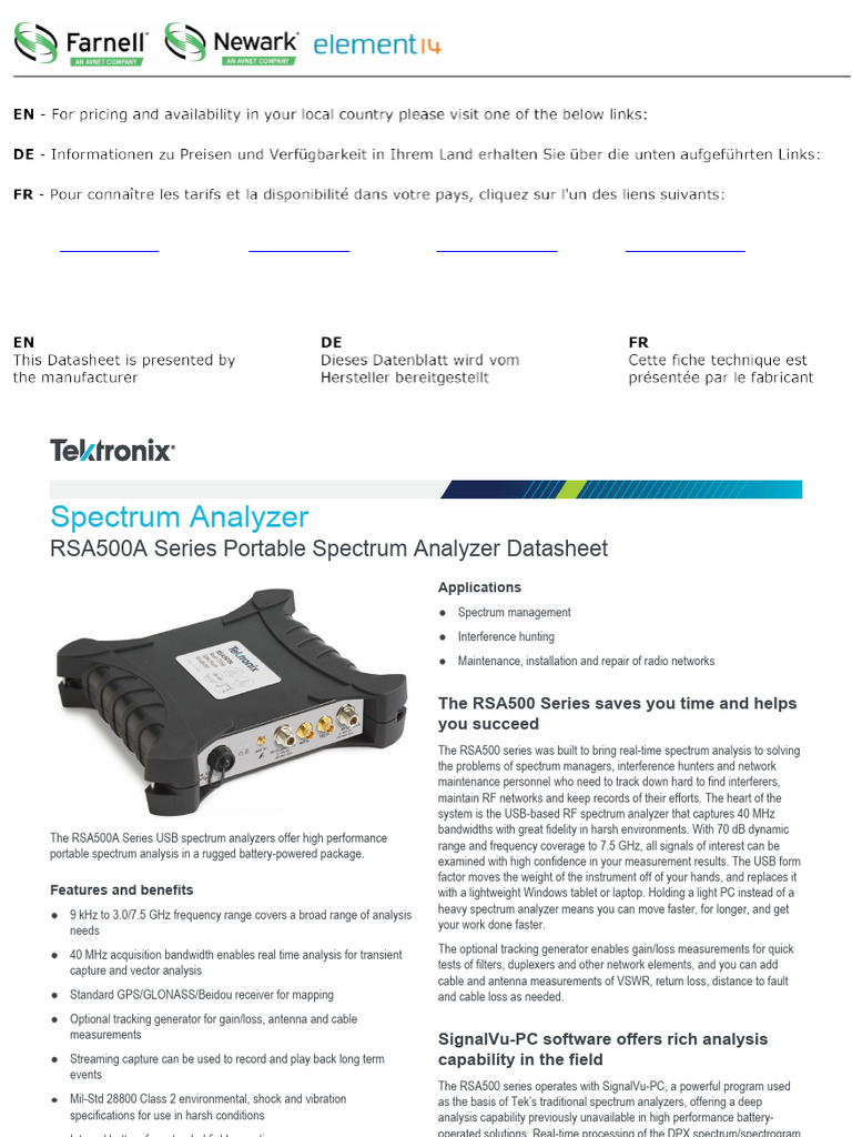 Tektronix Rsa500a Spectrum Analyzer 2157073 Pdf Frequency Modulation Decibel