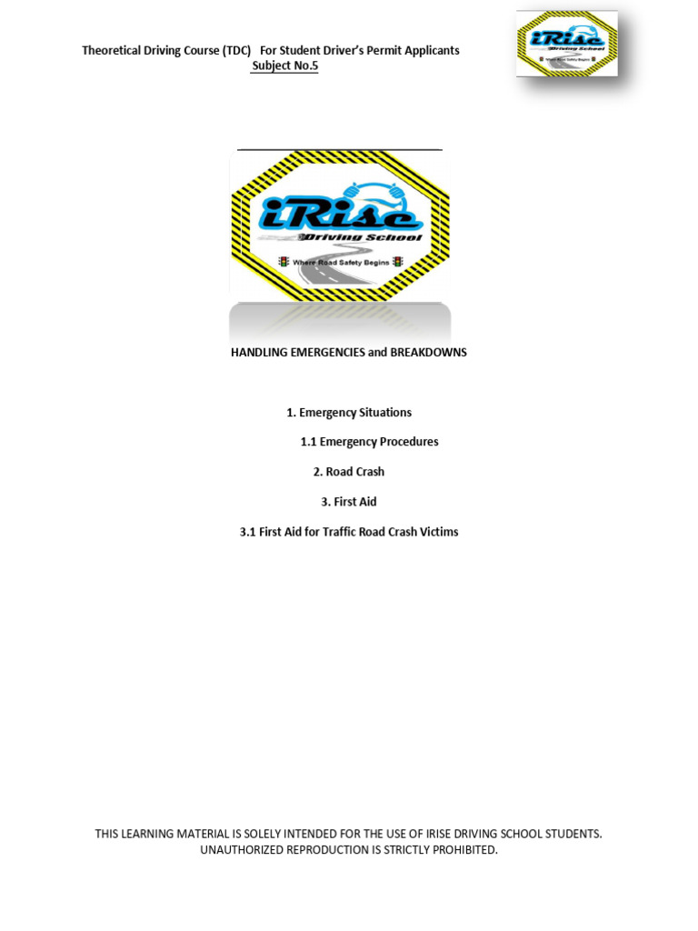 Subject 5-Handling Emergencies and Breakdowns | PDF | Traffic Collision ...