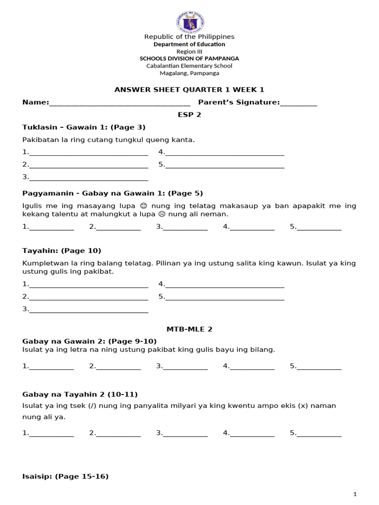 ANSWER-SHEET-QUARTER-1-WEEK-6 | PDF