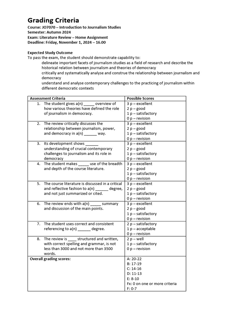 "JO7070_Grading_Criteria | PDF | Cognition | Human Communication