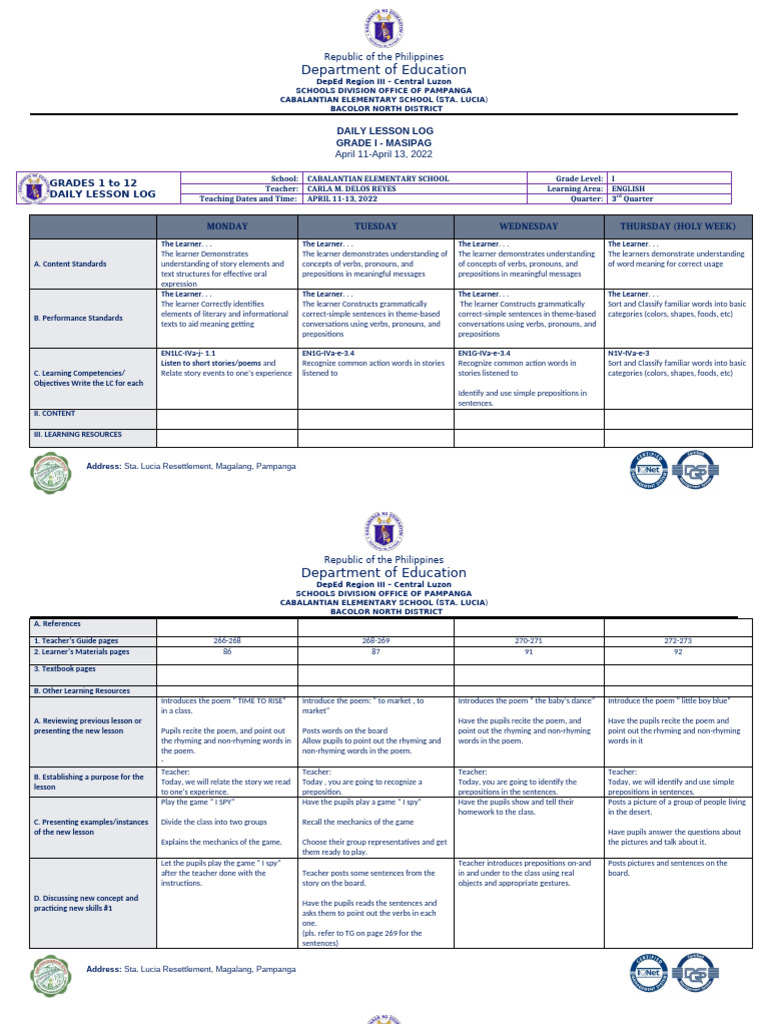 DLL W1-1 | PDF | Word | Learning