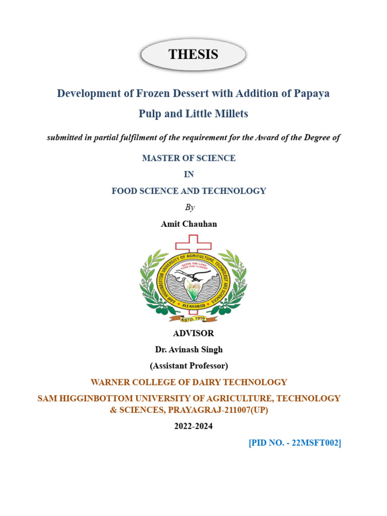 Amit Thesis FINAL SHUATS 2 - 111058 | PDF | Foods | Ice Cream