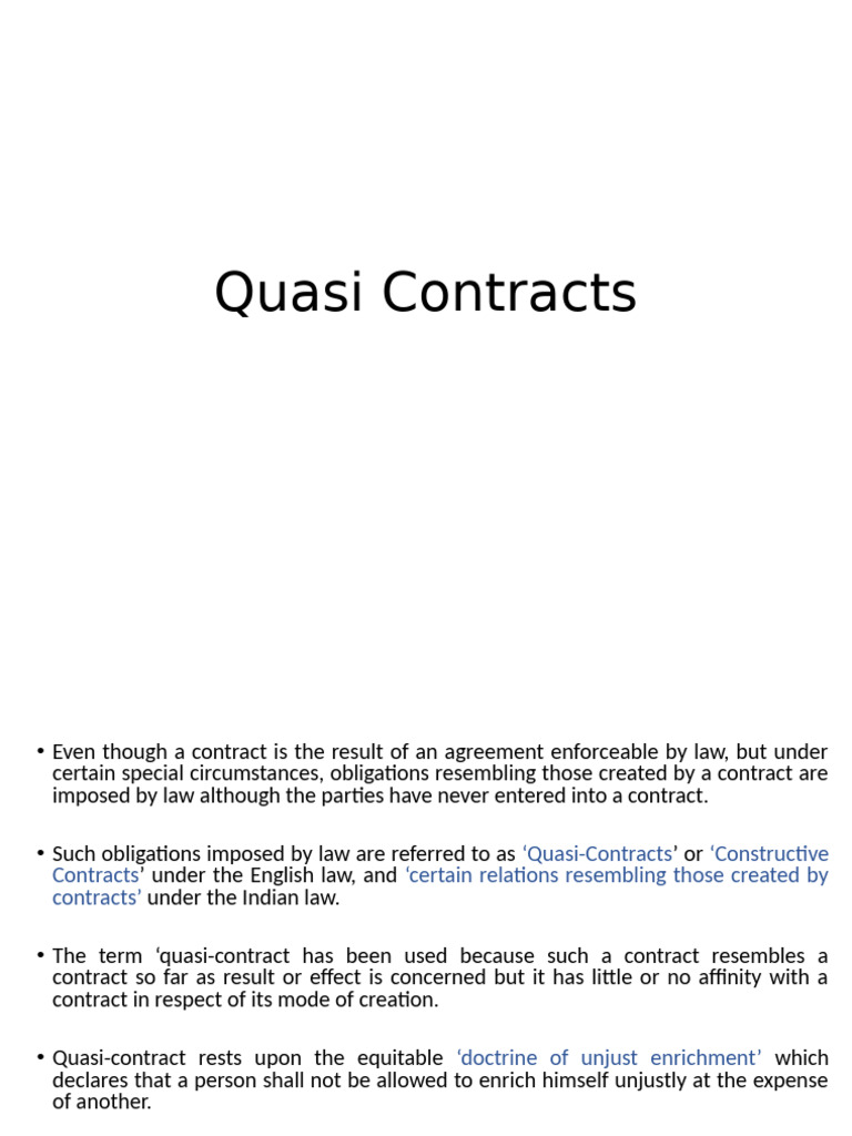 Quasi Contracts | PDF | Common Law | Private Law