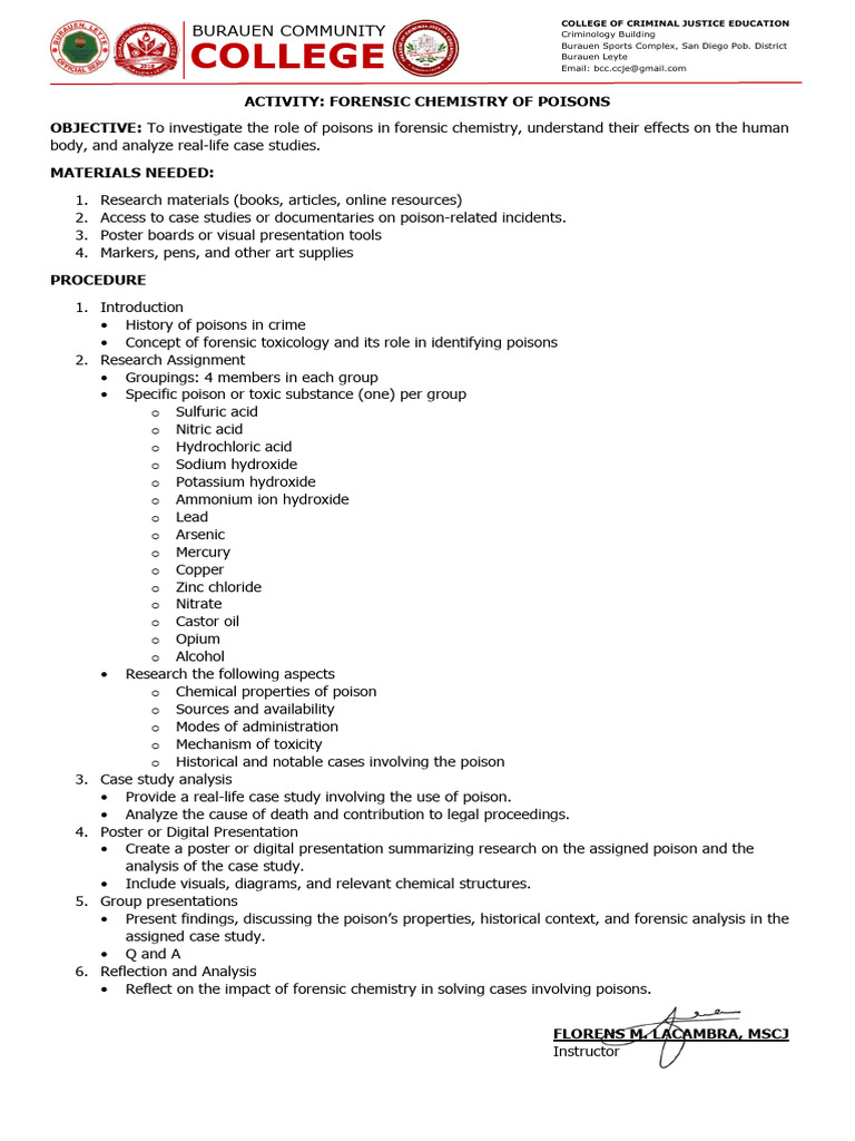 Forensic Chemistry - Group Activity | PDF | Poison | Acid