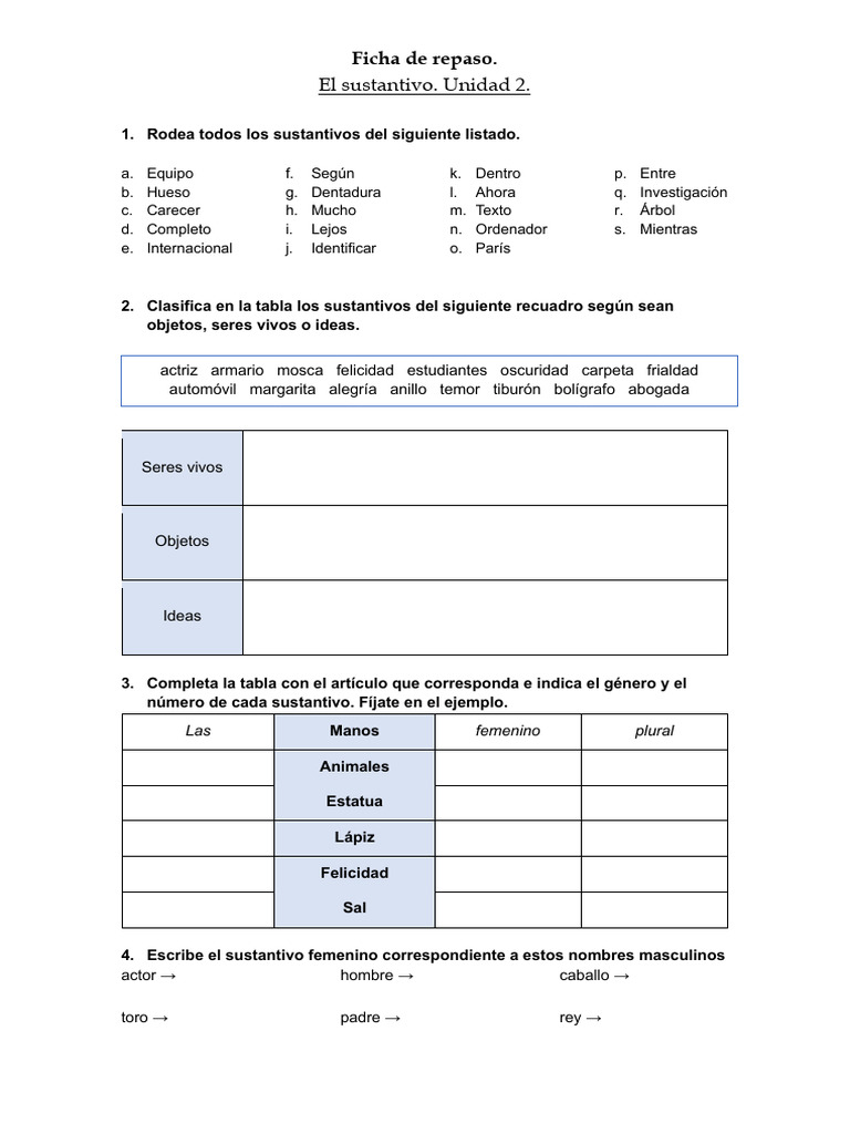 Ficha de Repaso | PDF | Sustantivo