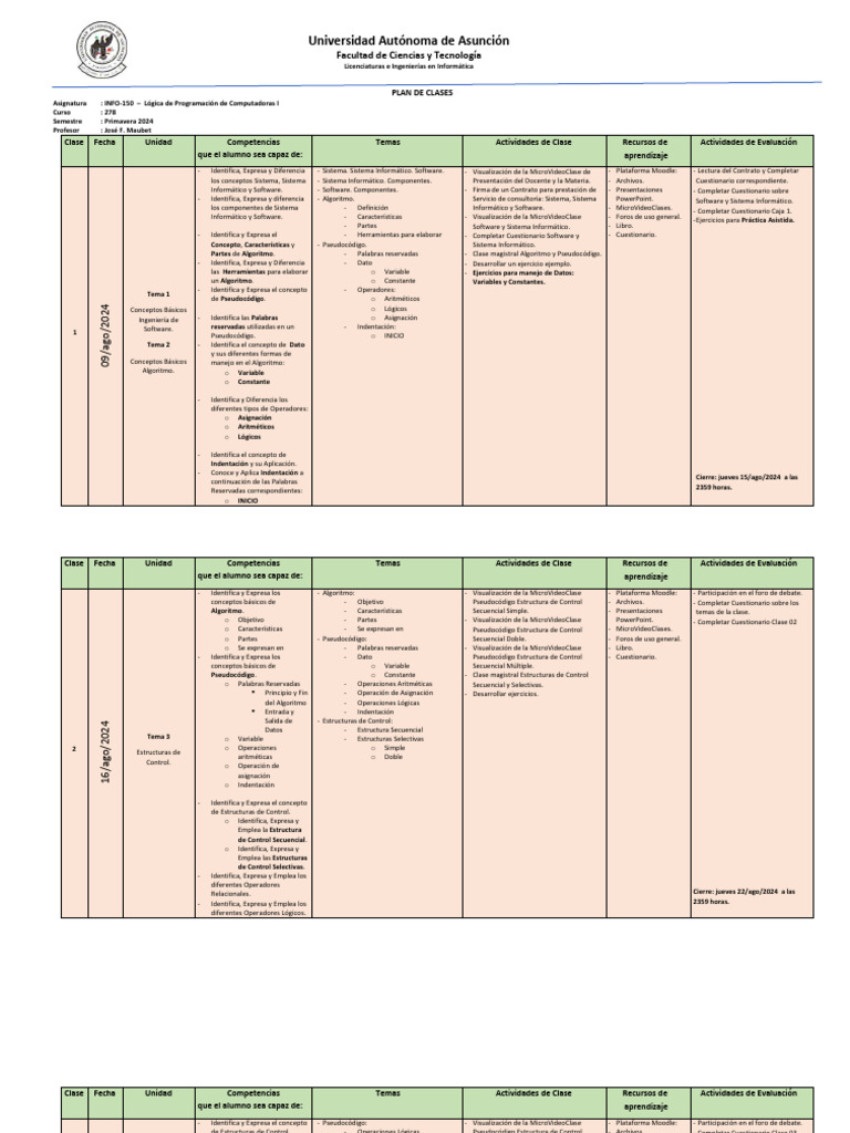 UAA LOG I Curso 278 2024-2 - Plan de Clase 11 18oct2024 | PDF | Moodle ...