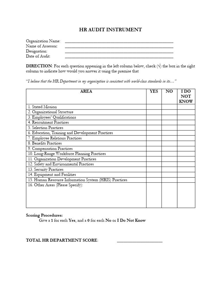 HR Audit Instrument | PDF