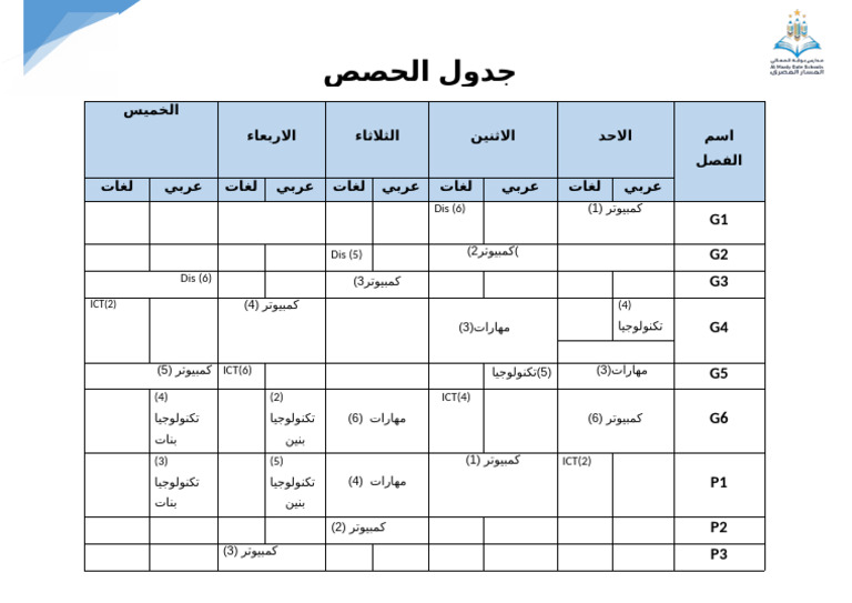 جدول الحصص كمبيوتر | PDF