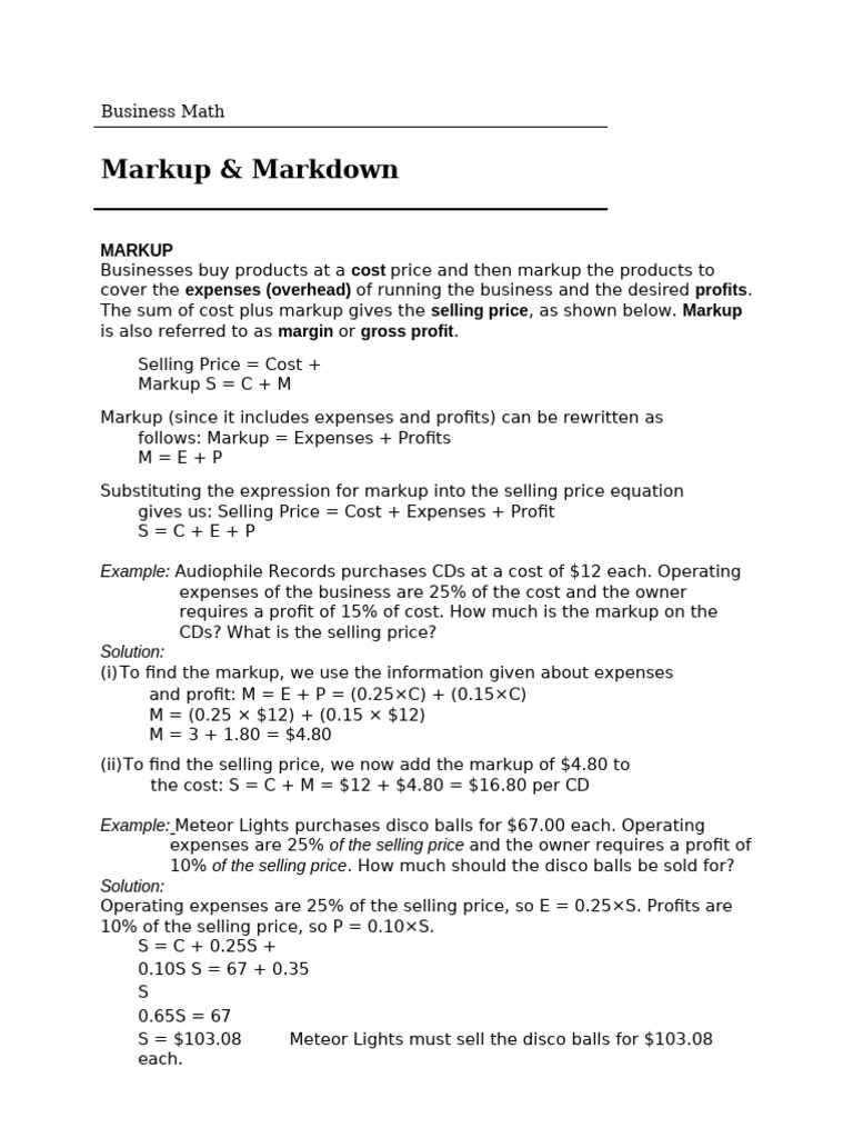 Understanding Markup and Markdown in Business | PDF | Prices | Cost