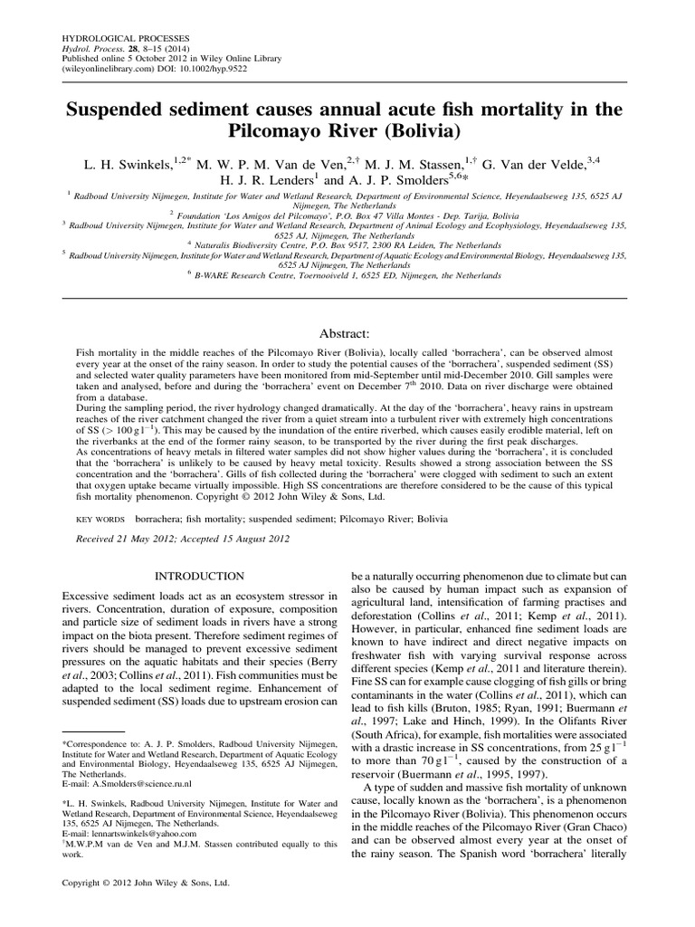 Hydrological Processes - 2012 - Swinkels - Suspended Sediment Causes ...