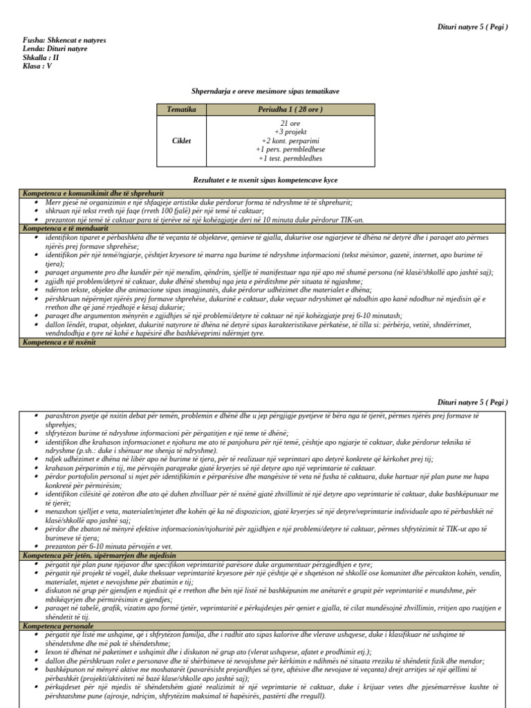 Dituri Natyre 5 - Pegi (3 Mujore) | PDF