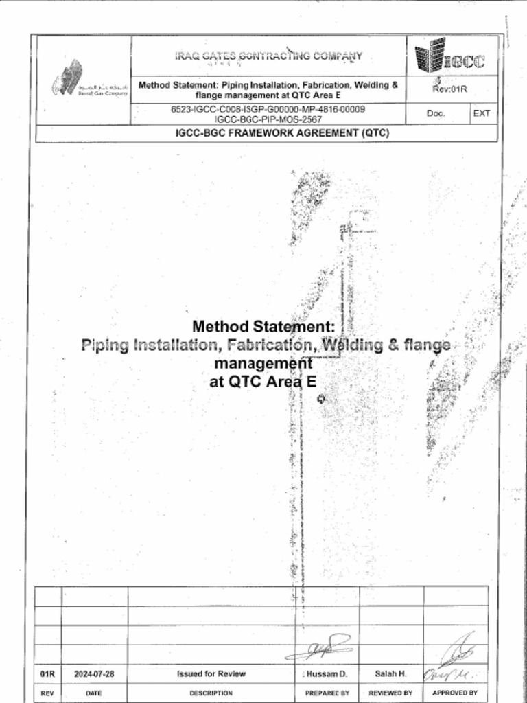 Piping Installation Method Statement QTC | PDF | Pipe (Fluid Conveyance ...