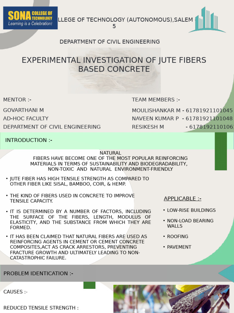 Experimental Investigation Ofjute Fibers Concrete Block Review 1-1 | PDF | Concrete | Composite ...