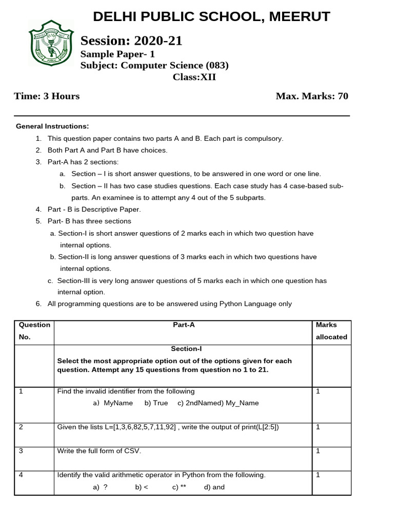 Sample Paper Set 1 Pdf Parameter Computer Programming Computer File 3412