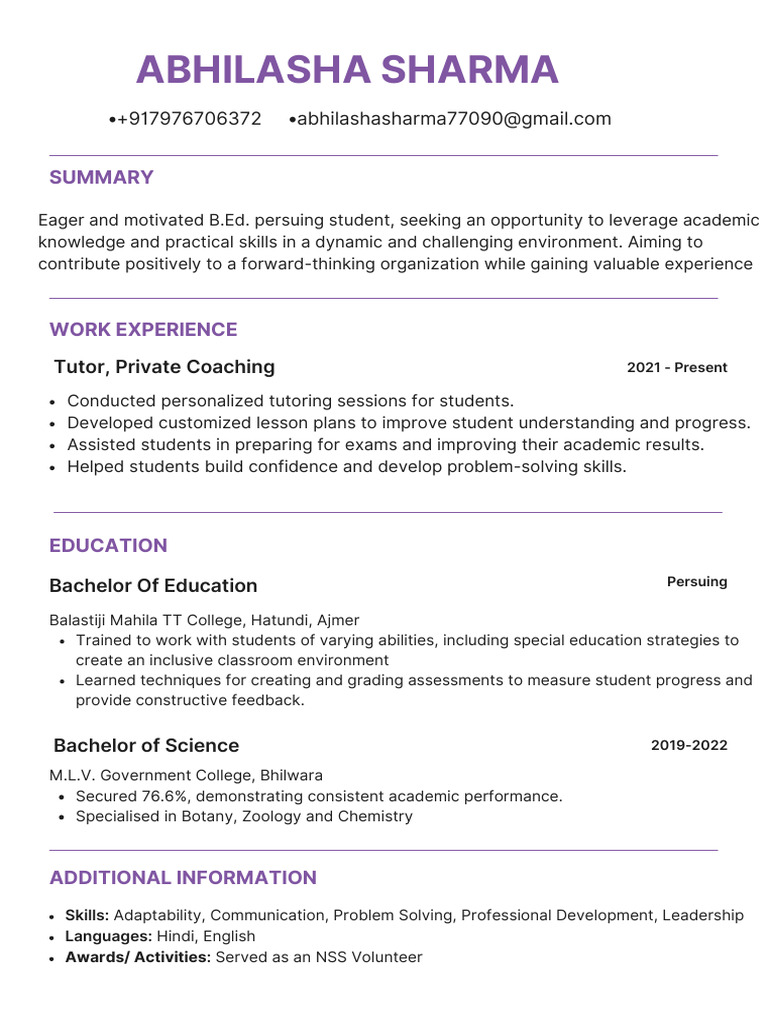 Abhilasha's CV | PDF | Career & Growth