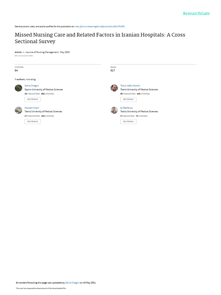 Missed nursing care and related factors in Iranian hospitals- A cross-sectional survey | PDF ...
