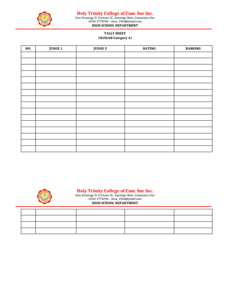 Tally Sheet for High School Competitions | PDF