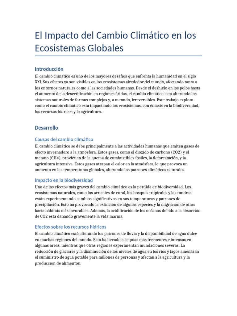 Monografia Cambio Climatico Ecosistemas | PDF | Cambio climático ...
