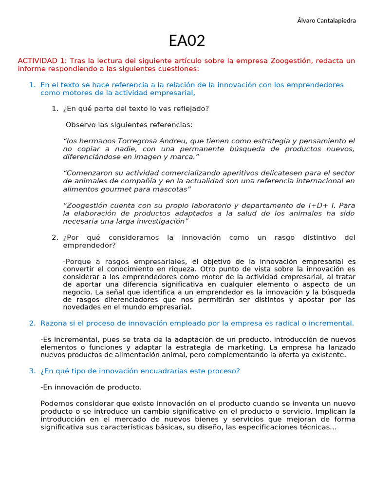 Cantalapiedra Fernandez Alvaro EA02 Tarea | PDF | Business | Innovación